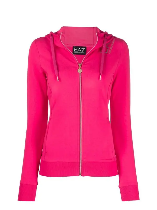 EA7 Logo-print Zipped Hoodie - Red