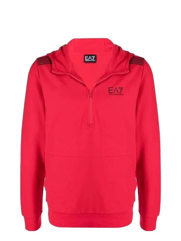 EA7 Logo Print Hooded Sweatshirt - Red