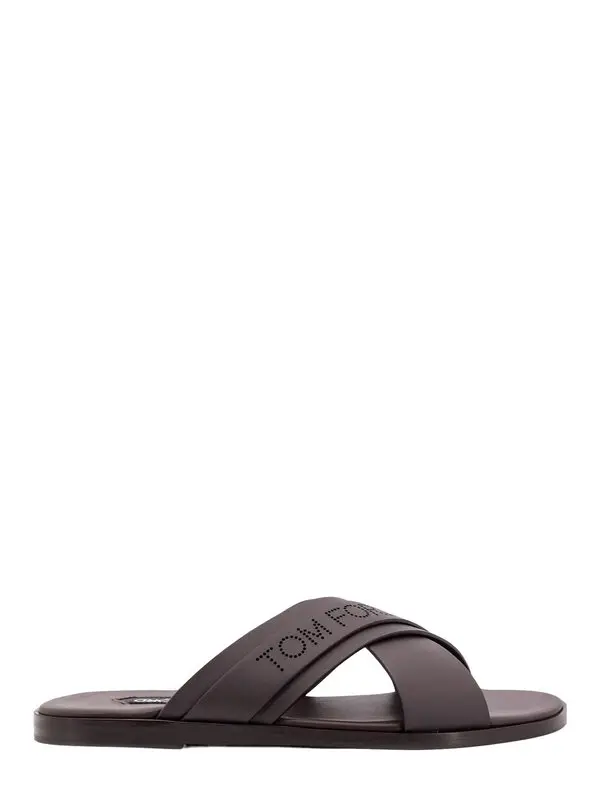 TOM FORD Logo Perforated Open Toe Sandals - Chocolate