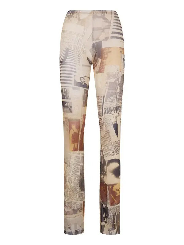 JEAN PAUL GAULTIER Newspaper Print Mesh Pants - Ecrulightgreyred