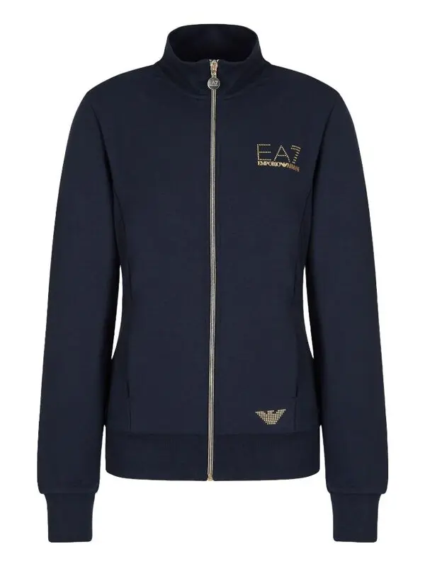 EA7 Navy Blue Zip-up Sweatshirt With Gold Logo Detailing - Black