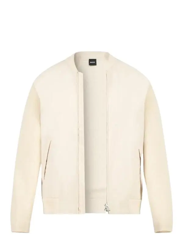 Hugo Boss Knitted-sleeve Bomber Jacket - Beige