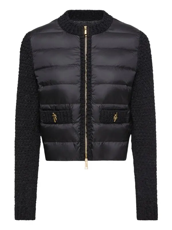 Moncler Quilted Zip-up Cardigan With Textured Sleeves - Black
