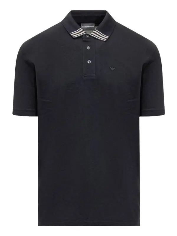 Emporio Armani Striped Collar Polo Shirt - Blue