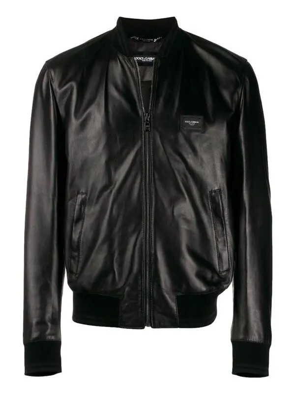 Dolce & Gabbana Leather Bomber Jacket - Black