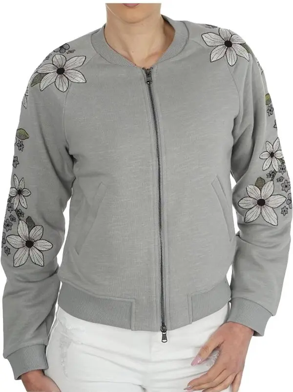 Emporio Armani Embroidered Long-sleeved Zipper Coat - Gray