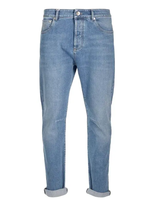 Brunello Cucinelli Tapered Leg Jeans With Logo Patch - Blue