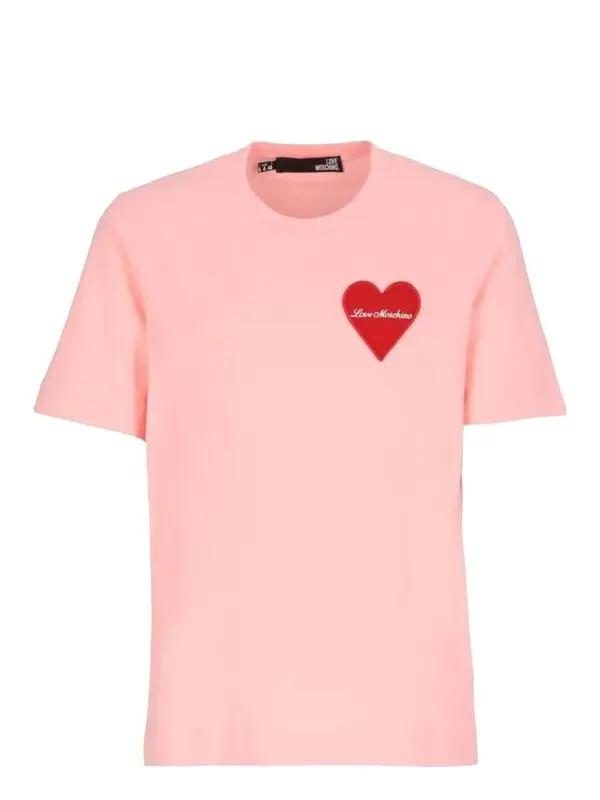 Moschino Cotton T-shirt With Heart Appliqu - Pink
