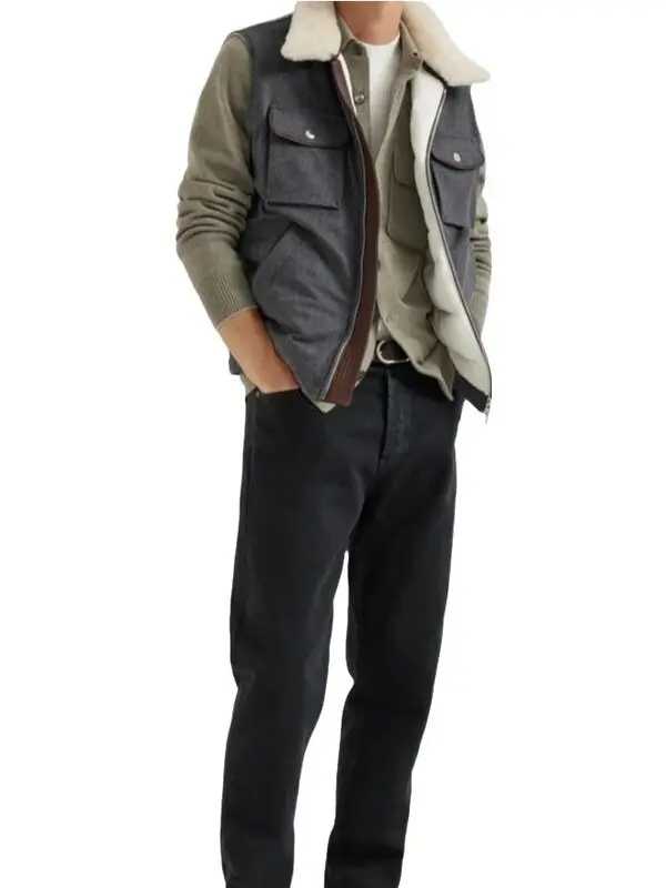 Brunello Cucinelli Shearling Collar Wool Vest - Anthracite