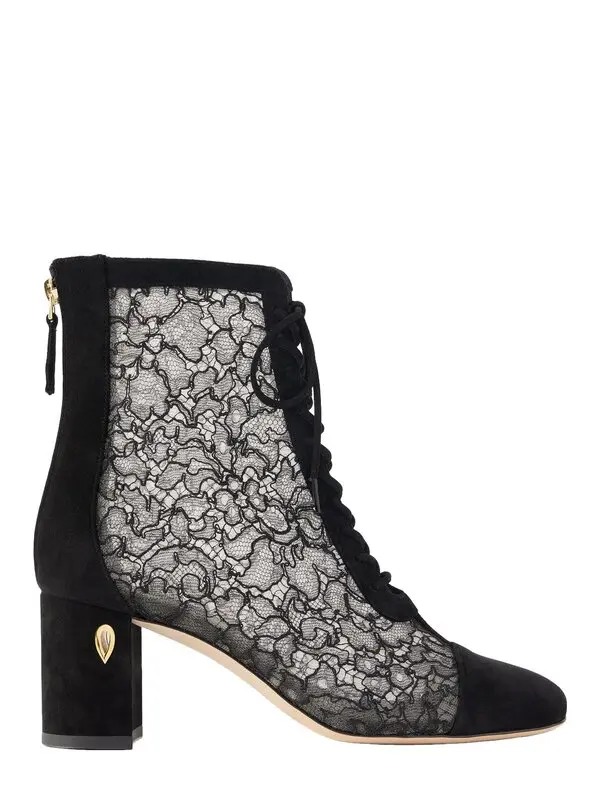 Jennifer Chamandi Dan Lace-trimmed Suede Ankle Boots - Black