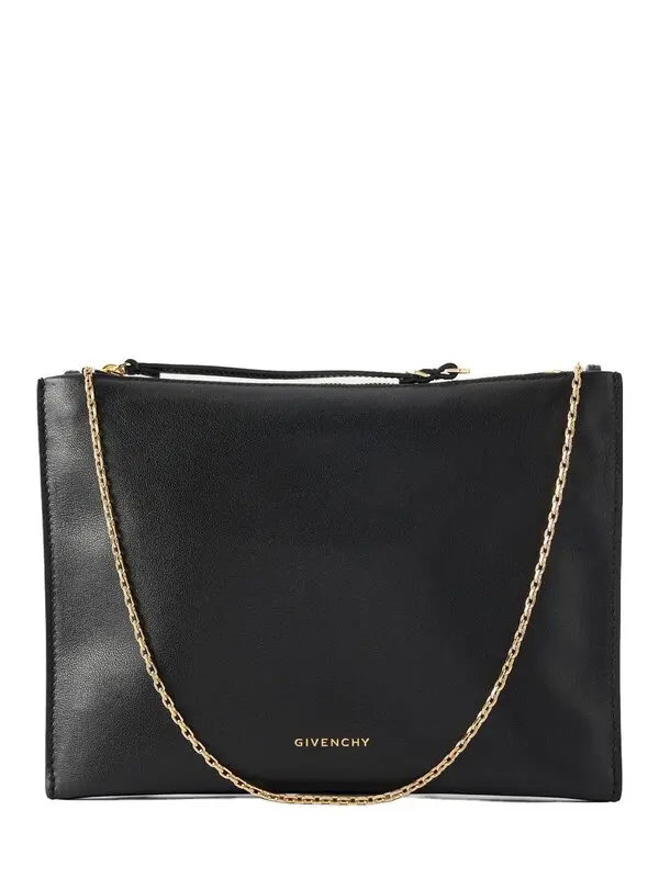 Givenchy Voyou Leather Clutch With Gold-tone Chain - Black