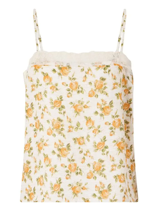 Miguelina Olympia Floral-printed Linen Camisole With Lace Trim - Orange