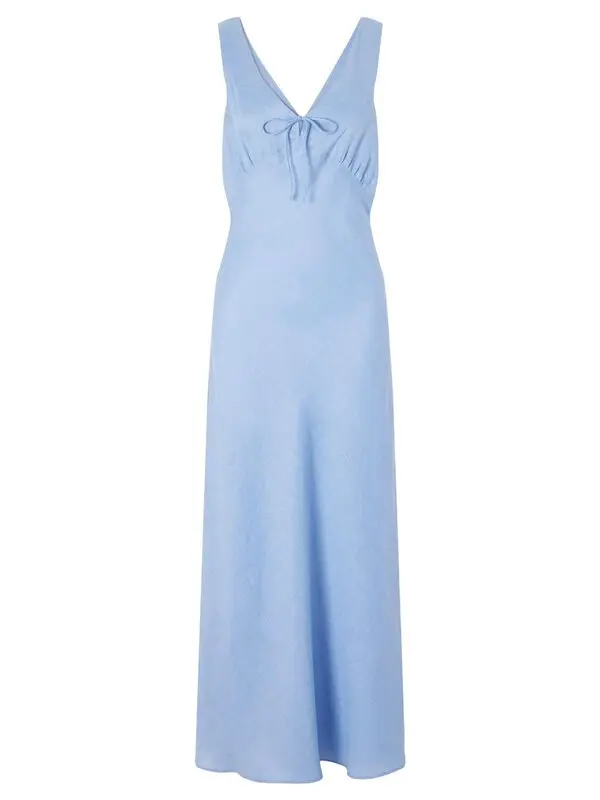 Miguelina Amaru Bow-detailed Linen-jacquard Maxi Dress - Blue