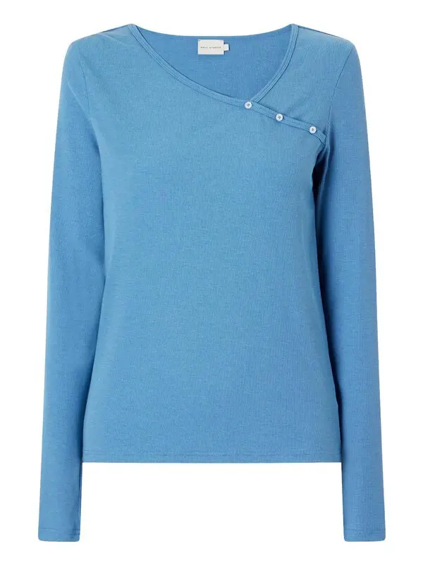 DEIJI STUDIOS Button-detail Ribbed Lyocell And Wool-blend T-shirt - Blue