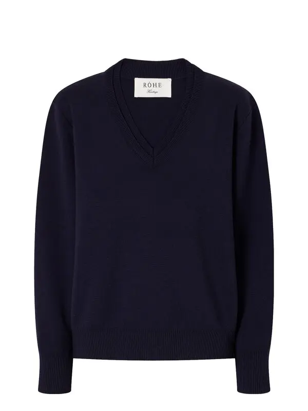 RÓHE Wool Blend V-neck Sweatshirt - Blue