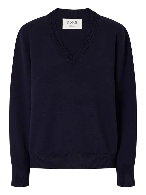 RÓHE Wool Blend V-neck Sweatshirt - Blue