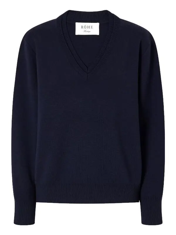 RÓHE Wool Blend V-neck Sweatshirt - Blue