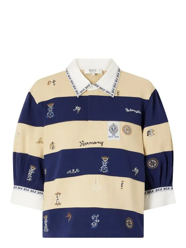 Sea Juliet Embroidered Striped Cotton-jersey T-shirt - Blue