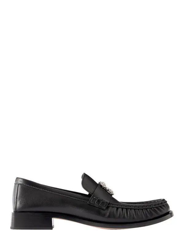 ROGER VIVIER Viv Moc 25 Embellished Leather Loafers - Black