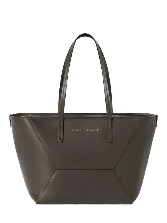 Brunello Cucinelli Calfskin Bc Duo Bag With Monili - Brown