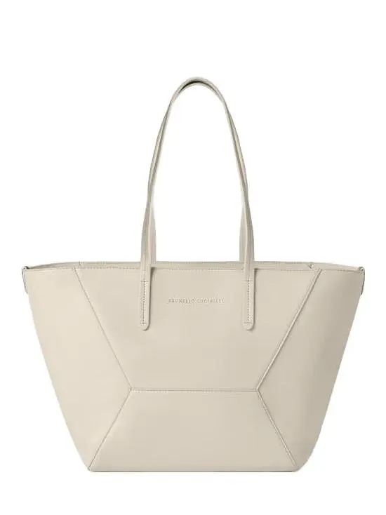 Brunello Cucinelli Calfskin Bc Duo Bag With Monili - Ivory