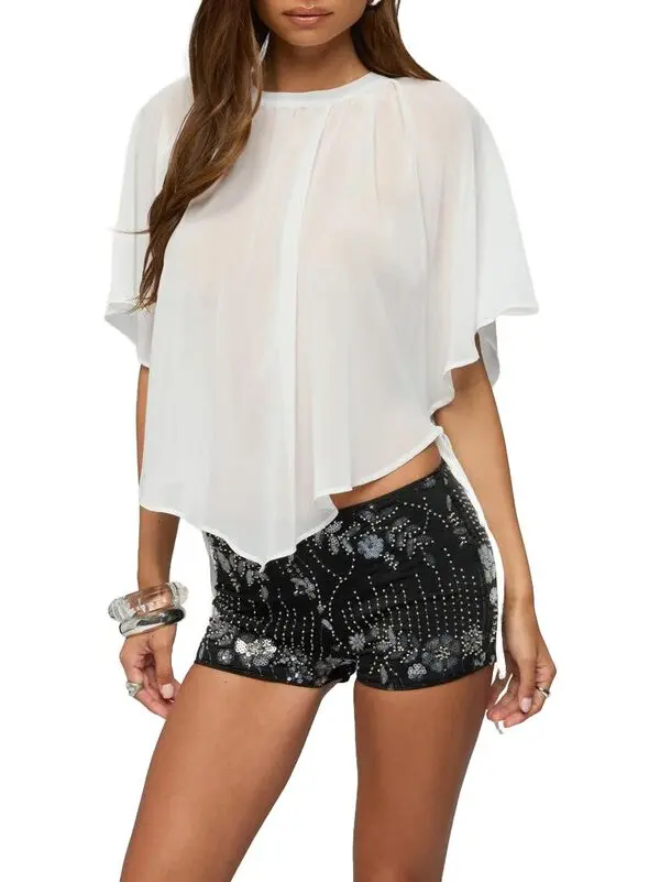 EDIKTED Asymmetric Chiffon Top - White
