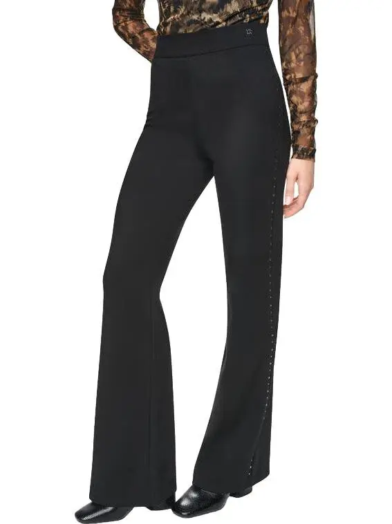 Dkny Pull-on Wide-leg Ponte Pants With Embellished Hardware - Black