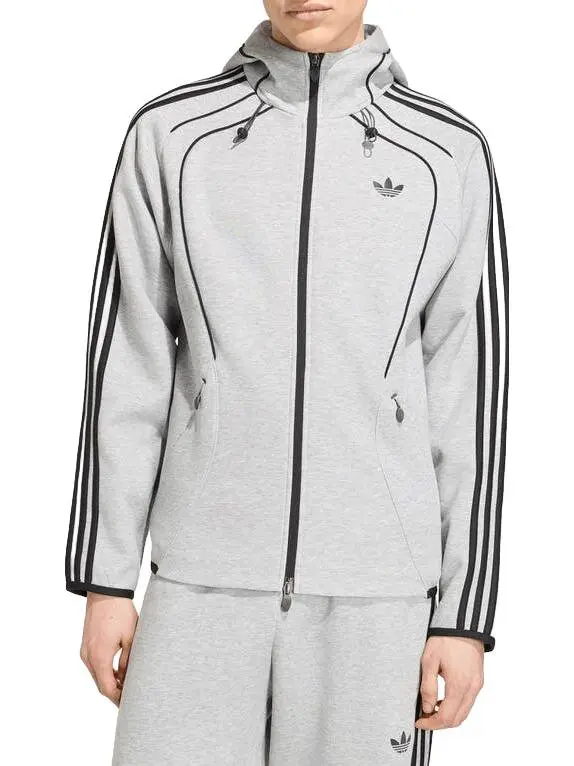 Adidas Spacer Full Zip Hoodie With Drawstring Hood And Three-stripe Detailing - Medium Grey Heather