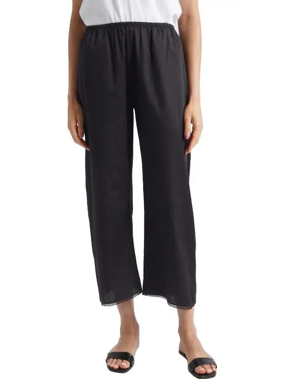 LESET Yoko Lace Trim Cotton Cropped Pants - Black