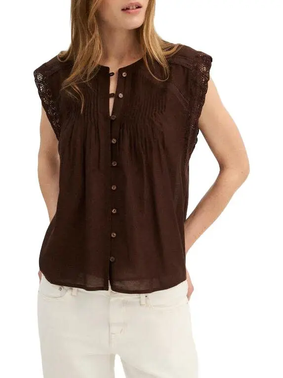 Madewell Lace Trim Sleeveless Pintucked Blouse - Dark Chicory