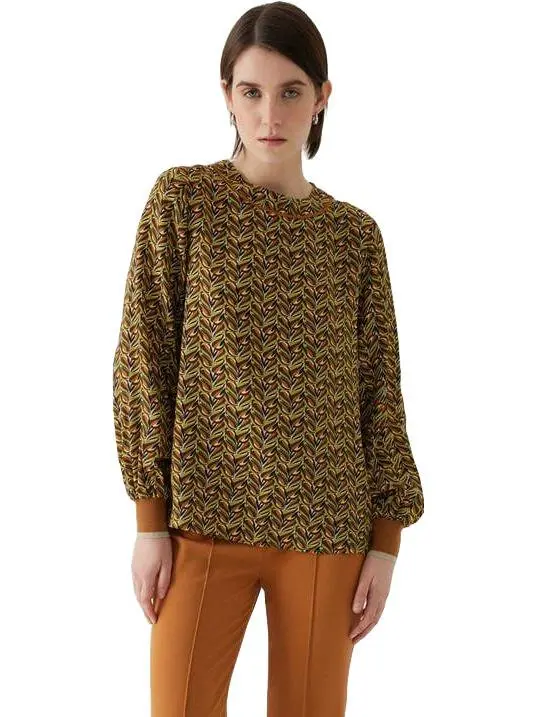 EXQUISE Adina Long Sleeve Printed Blouse - Brown