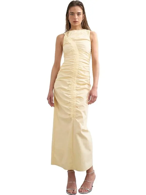 Topshop Ruched Sleeveless Maxi Dress - Yellow