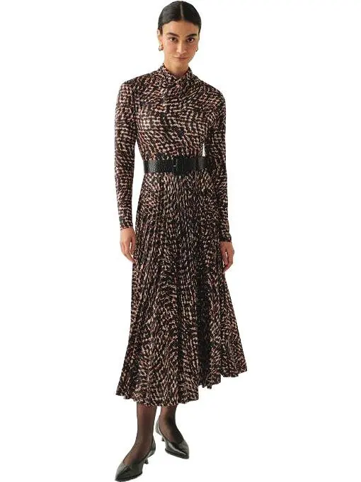 EXQUISE Midi Dress - Black Patterned