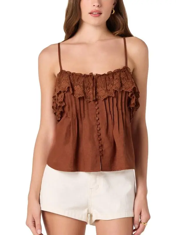 Astr The Label Nellie Lace Trim Pintucked Tank - Rust Brown