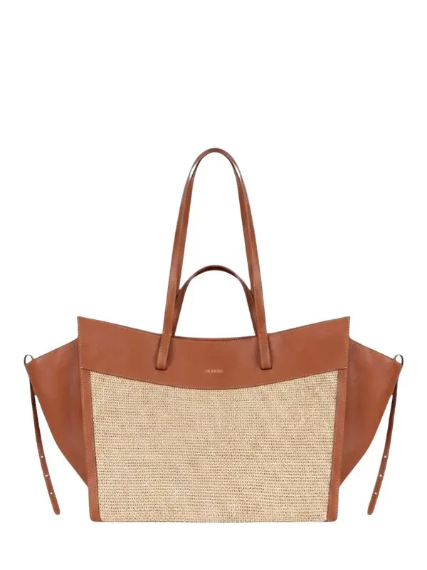 SAONARA BRAND Saonara Shopping Bag Caramel Raffia And Leather Tote - Black/brown