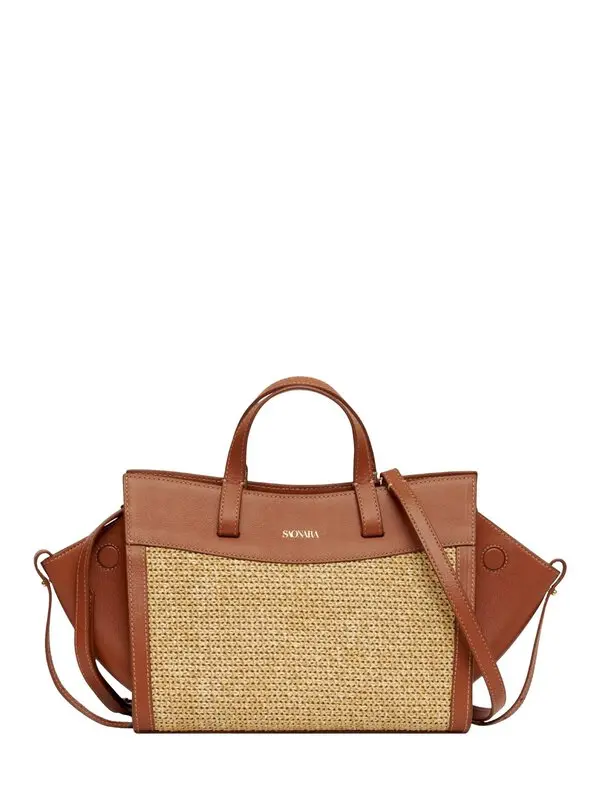 SAONARA BRAND Saonara Mini Shopping Bag In Raffia And Leather - Brown
