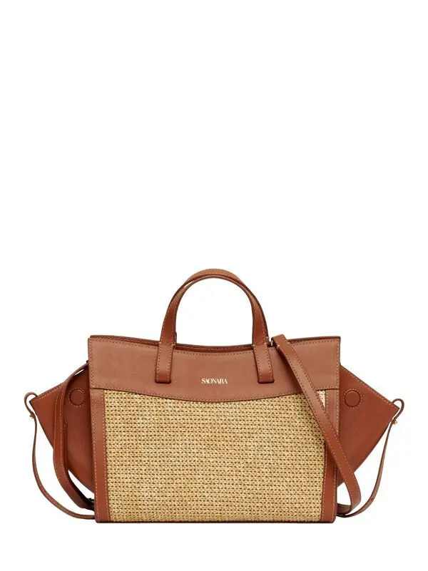 SAONARA BRAND Saonara Mini Shopping Bag In Raffia And Leather - Brown