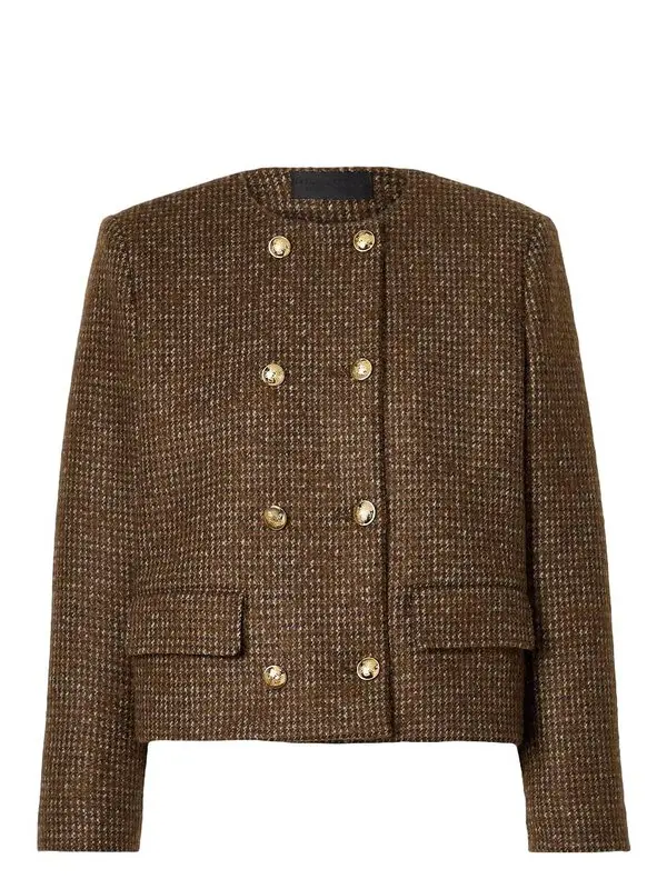 NILI LOTAN Melanie Cropped Checked Wool-blend Jacket - Brown