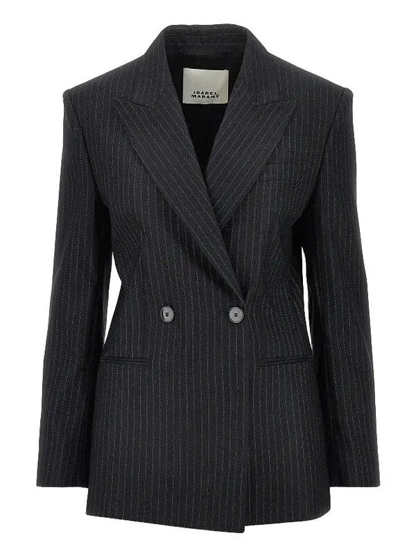 Isabel Marant Étoile Ranya Double-breasted Pinstriped Jacket - Black