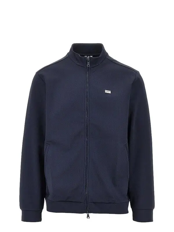 EA7 Technical Knit Full Zip Sweatshirt With Logo Plate - Blue