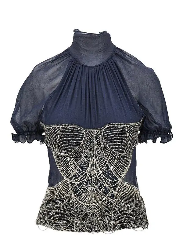 Attico Embellished Silk Georgette Top - Blue