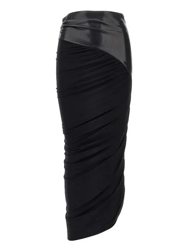 Andamane Stretch Viscose Jersey 'ursula' Skirt With Faux Leather Waist - Black