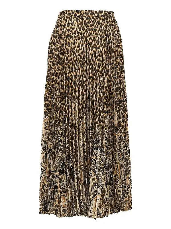 Etro Pleated Animalier Printed Long Skirt - Multicolor