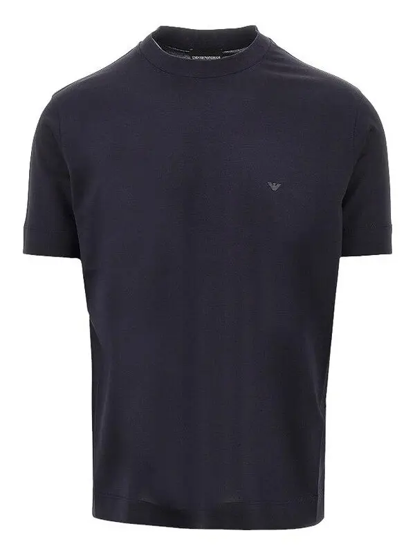 Emporio Armani Lyocell And Cotton Blend T-hirt With Logo - Blue