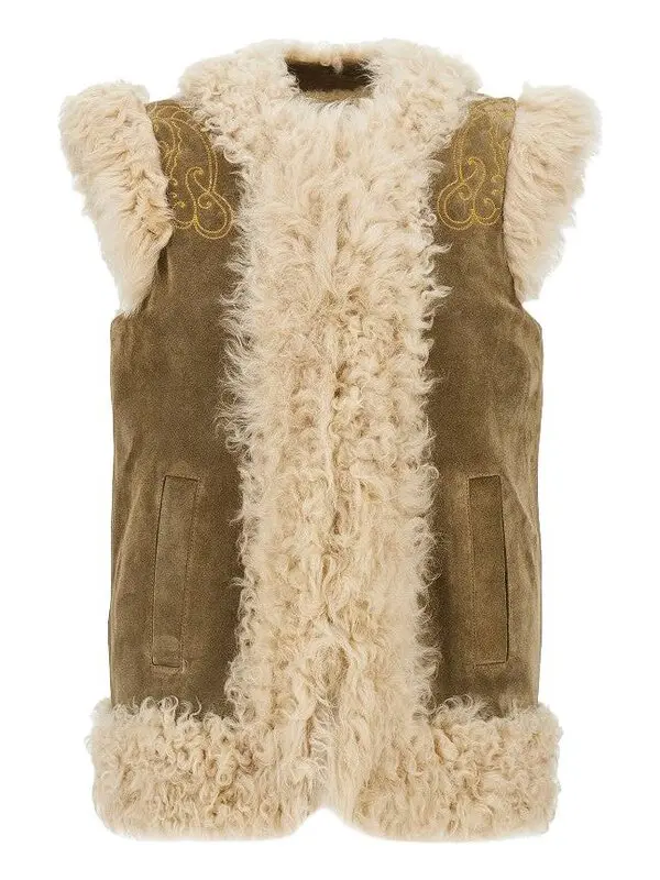 Etro Leather Vest With Paisley Embroidery - Khaki