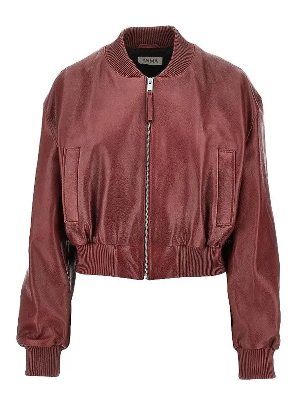 ARMA Hannan Leather Bomber Jacket - Red
