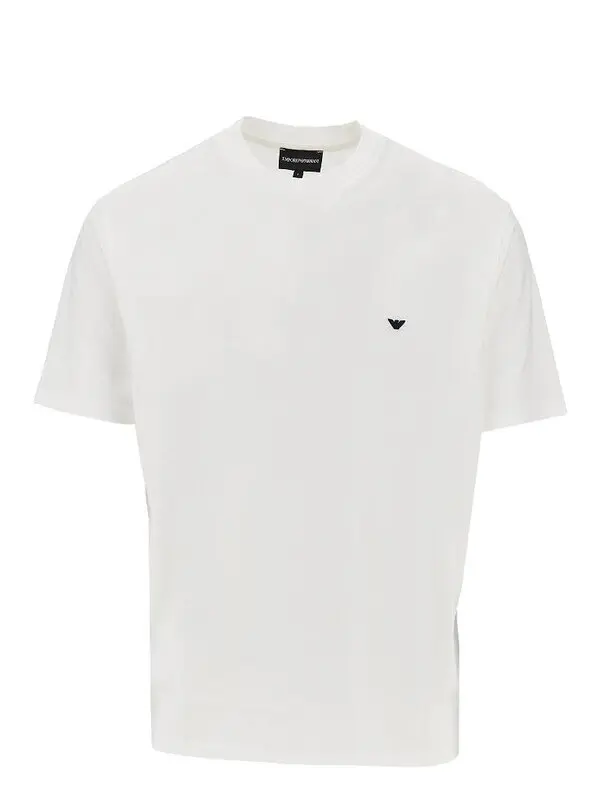 Emporio Armani Lyocell And Cotton Blend T-hirt With Logo - White