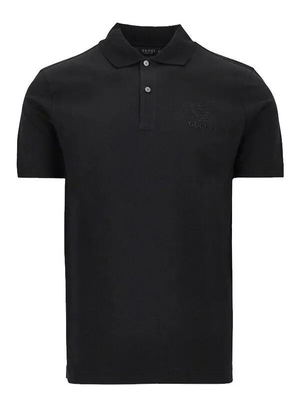 Gucci Cotton Jerey Polo Hirt With Logo Embroidery - Black