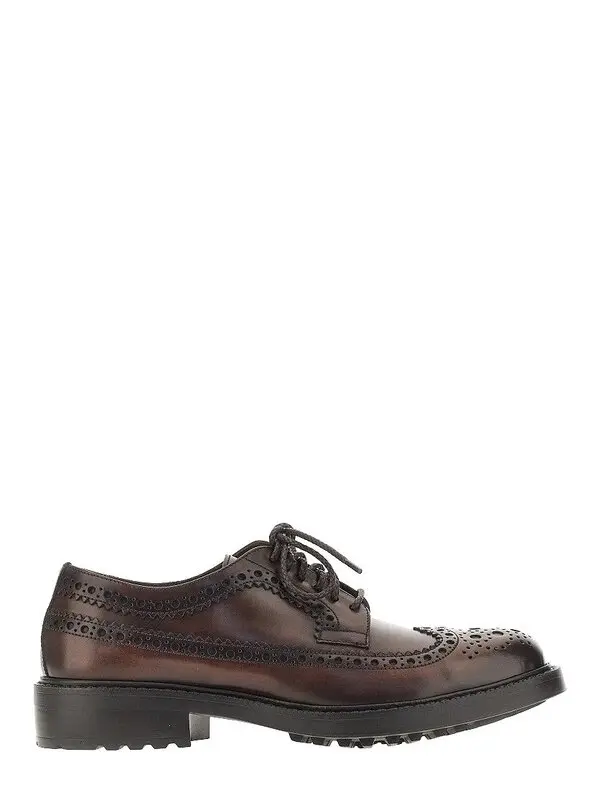 JUAN LACARCEL BY CALCE Brushed Leather Brogue Derby Shoes - Brown