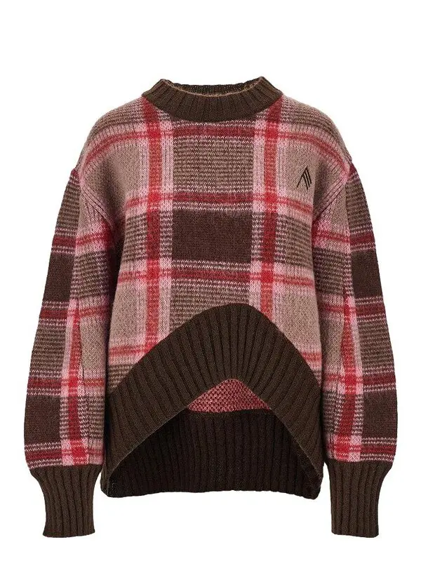 Attico Embroidered Logo Mohair Blend Check Sweater - Brown